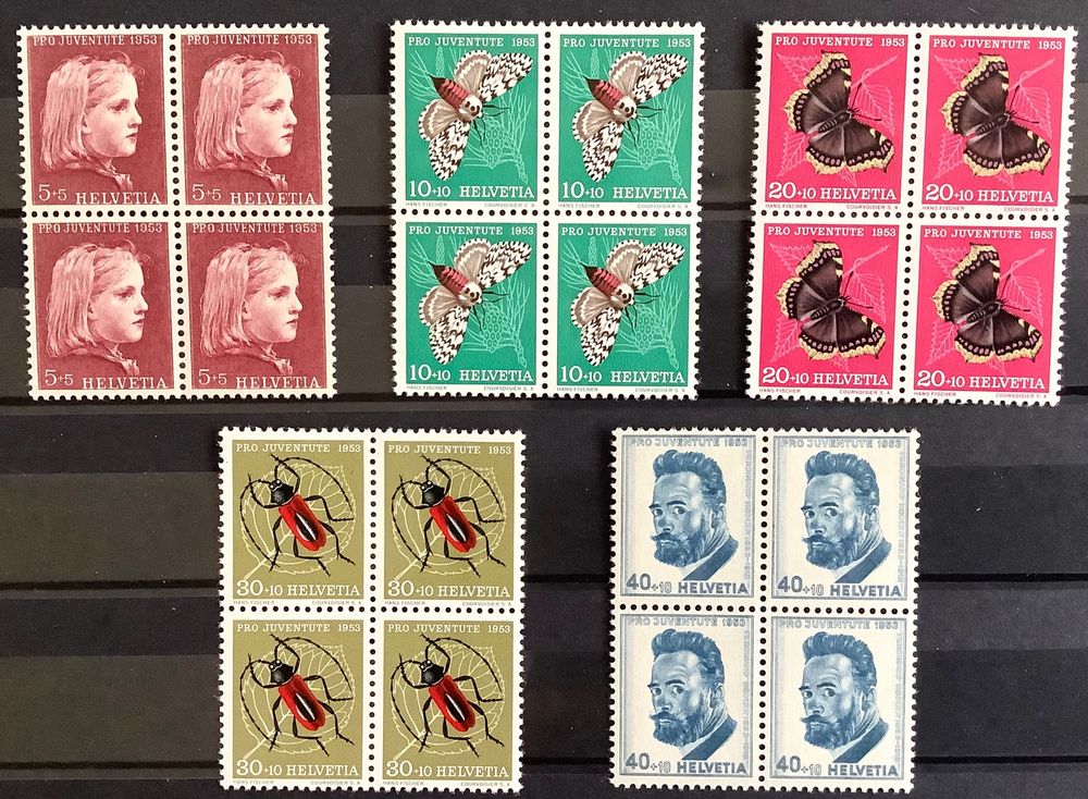 1953 /Pro Juventute Viererblock Insektenbilder Postfrisch ** (Neu (gemäss Beschreibung)) in ...