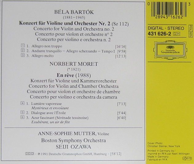 Bartók - Violinkonzert Nr. 2 / Moret - En rêve (Mutter) | Kaufen auf ...