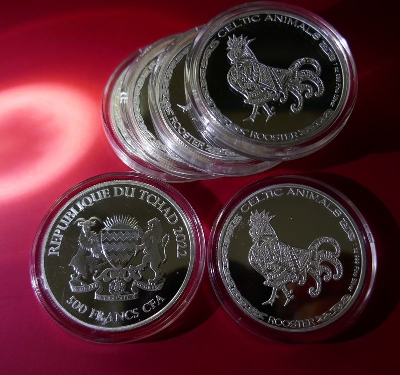 5 x 1 oz Silber 999 CELTIC ANIMALS : ROOSTER / HAHN 2022 (Neu (gemäss ...