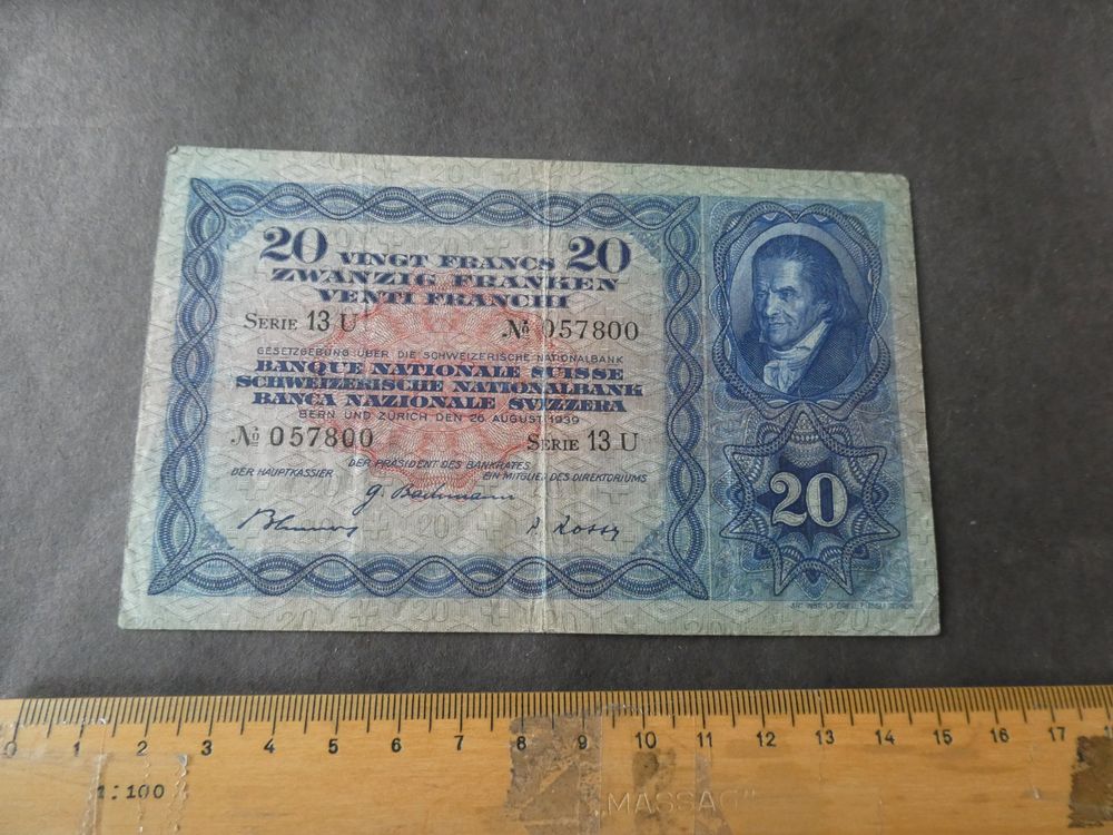 Schweiz 1939, 20 Franken (Gebraucht) in Hinterforst für CHF 21 – mit Lieferung auf Ricardo kaufen