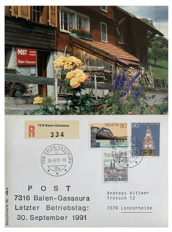 Balen-Gassaura Pfäfers Taminatal St.Gallen Letzttag Post PTT (Neu ...
