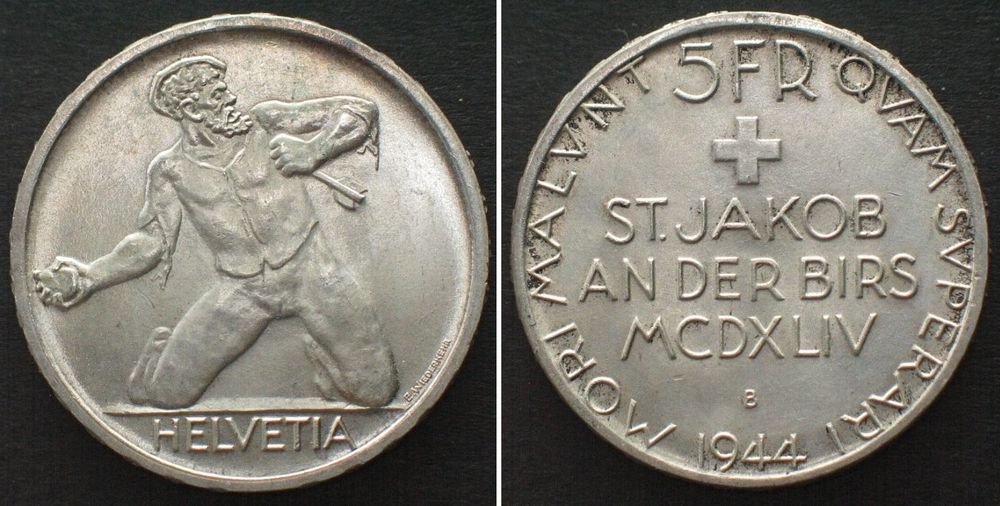 CH 5 Franken 1944 SCHLACHT BEI ST. JAKOB AN DER BIRS stgl (Gebraucht) in Riehen für CHF 60 – mit ...