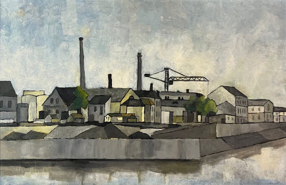Fred Zemp. Fabriklandschaft bei Paris, 1958. Öl auf Pavatex (Gebraucht ...