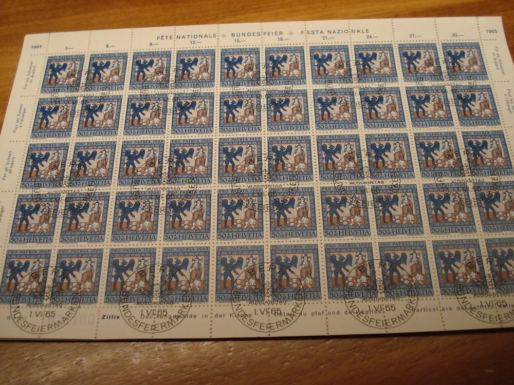 Bogensatz ET-o 1965, Pro Patria, 5 Bogen (Gebraucht) in Niederwil AG für CHF 7.1 – mit Lieferung ...