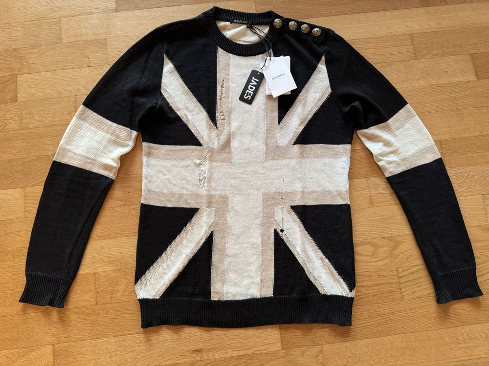 Neu Original Balmain Distressed Union Jack Leinen Pullover M (Neu ...