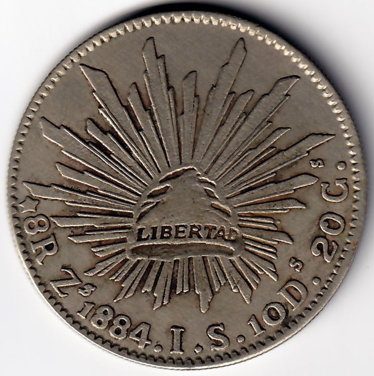Mexico 8 Reales 1884 Zs JS – Silbermünze Zacatecas Mint (Gebraucht) in Birr für CHF 155 – mit ...
