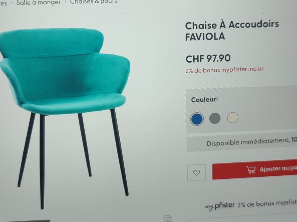 Chaise fauteuil turquoise (Neuf (Voir description)) à Fribourg pour CHF ...