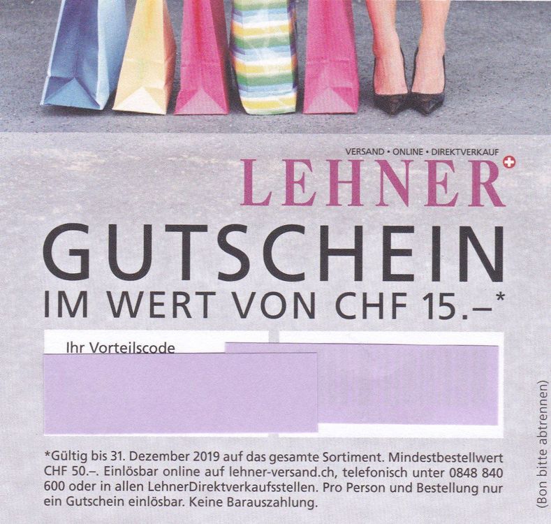 Fr. 15.00 Gutschein Lehner Versand (Neu und originalverpackt) in Luzern für CHF 1 – mit ...