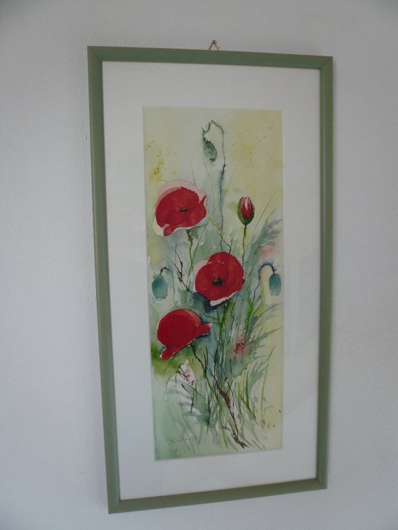Kunst Schweiz - Aquarell Mohnblumen, gerahmt | Kaufen auf Ricardo