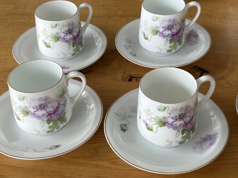 4 Kaffeetassen Lila Mohn Goldrand THOMAS Jugendstil um 1900 (Gebraucht ...