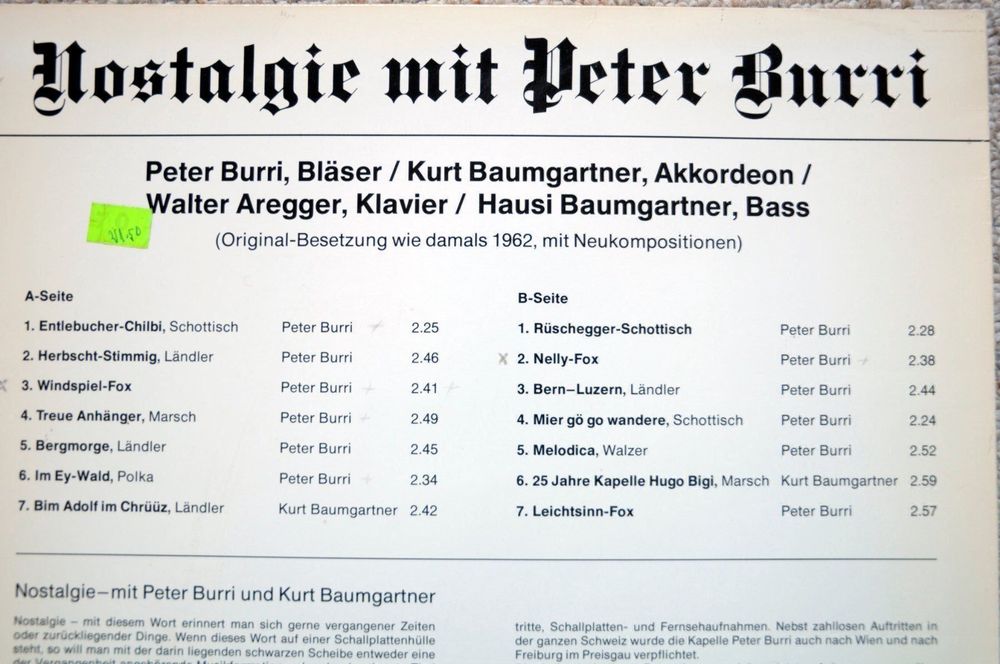 Nostalgie Mit Peter Burri - LP ♪ GEWASCHEN ♪ (Gebraucht) in Unterseen für CHF 7.9 – mit ...