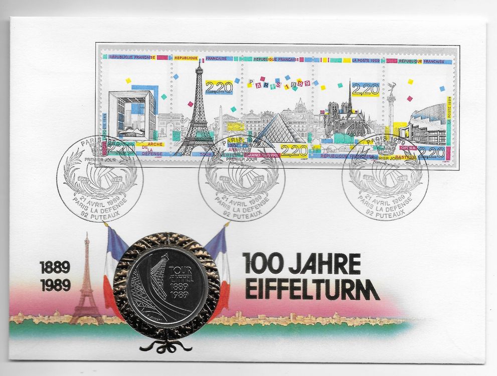 Münzbrief 100Jahre Eifelturm 1989 (Neu (gemäss Beschreibung)) in Hefenhofen für CHF 10 – mit ...