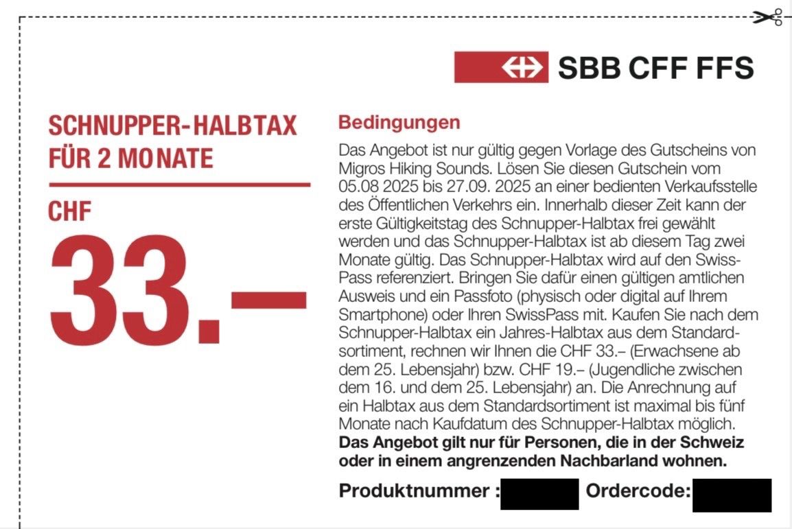 SBB Schnupper Halbtax Gutschein (gültig bis 27.09.) (Neu (gemäss Beschreibung)) in Nunningen für ...