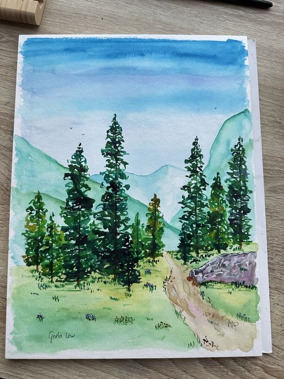 Aquarell Gemälde Wald in Leukerbad (Neu (gemäss Beschreibung)) in Aarburg für CHF 90 – mit ...