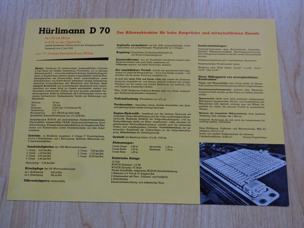 Original Prospekt Hürlimann D70 Traktor | Kaufen auf Ricardo