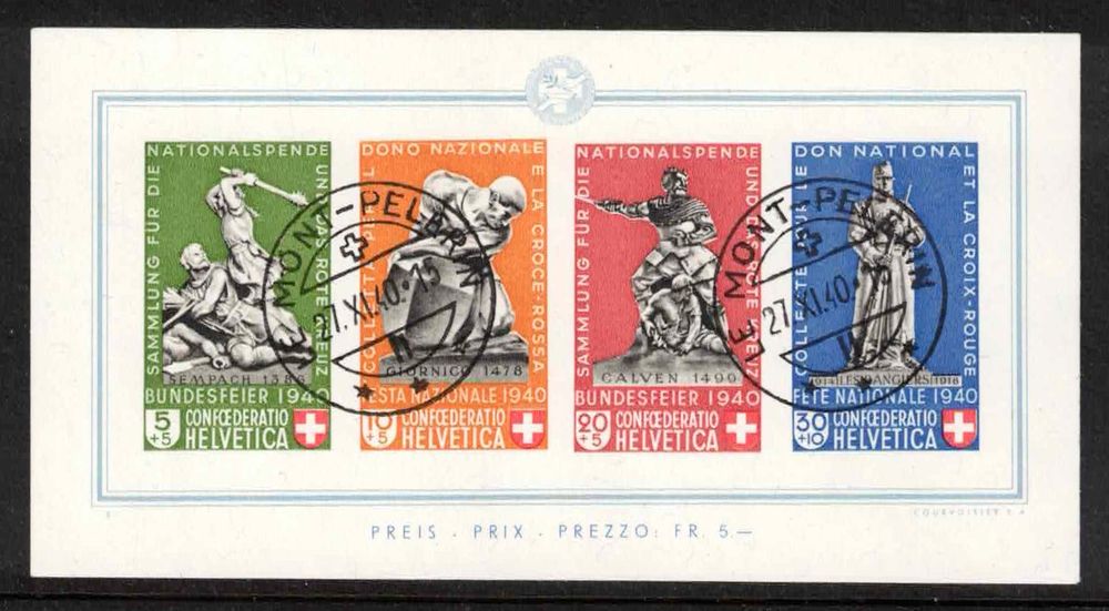 Pro Patria 1940 Block (Blocknr. 8) gestempelt mit Gummi (Neu (gemäss Beschreibung)) in Nuglar ...