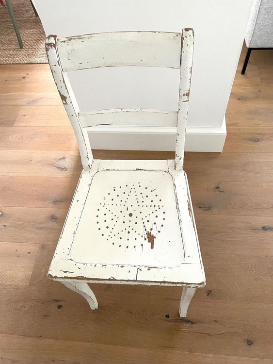 Chaise blanche en bois vintage Shabby chic Holzstuhl Weiss (D'occasion ...