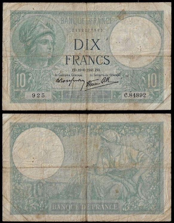 FRANCE BANKNOTE 10 FRANCS 1941 (Gebraucht) in Carouge GE für CHF 4 ...