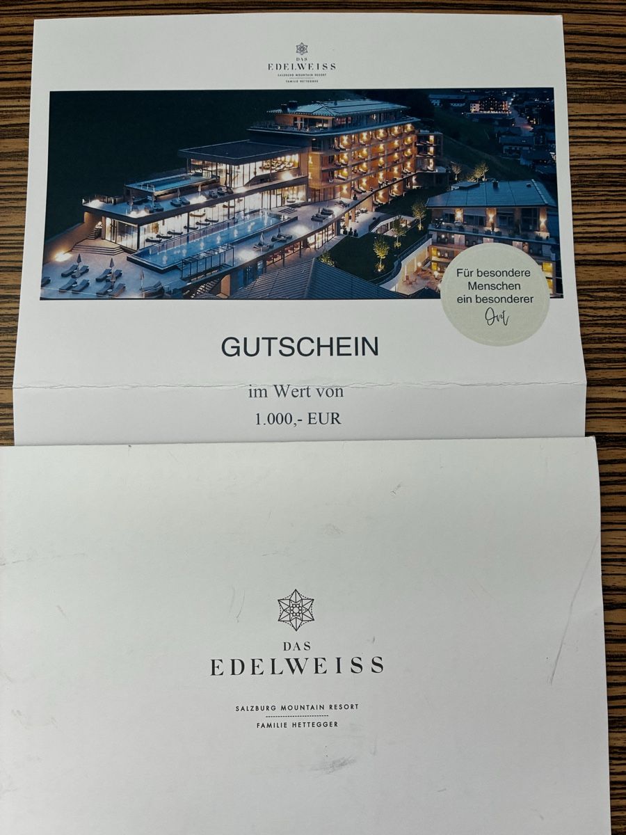 Edelweiss Salzburg Mountain Resort Gutschein, Wert 1000 Euro (Neu ...
