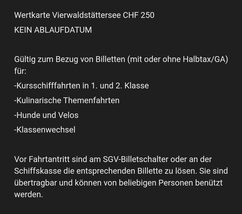 SGV Wertkarte / Gutschein fast 50 % Rab. Vierwaldstättersee (Gebraucht ...
