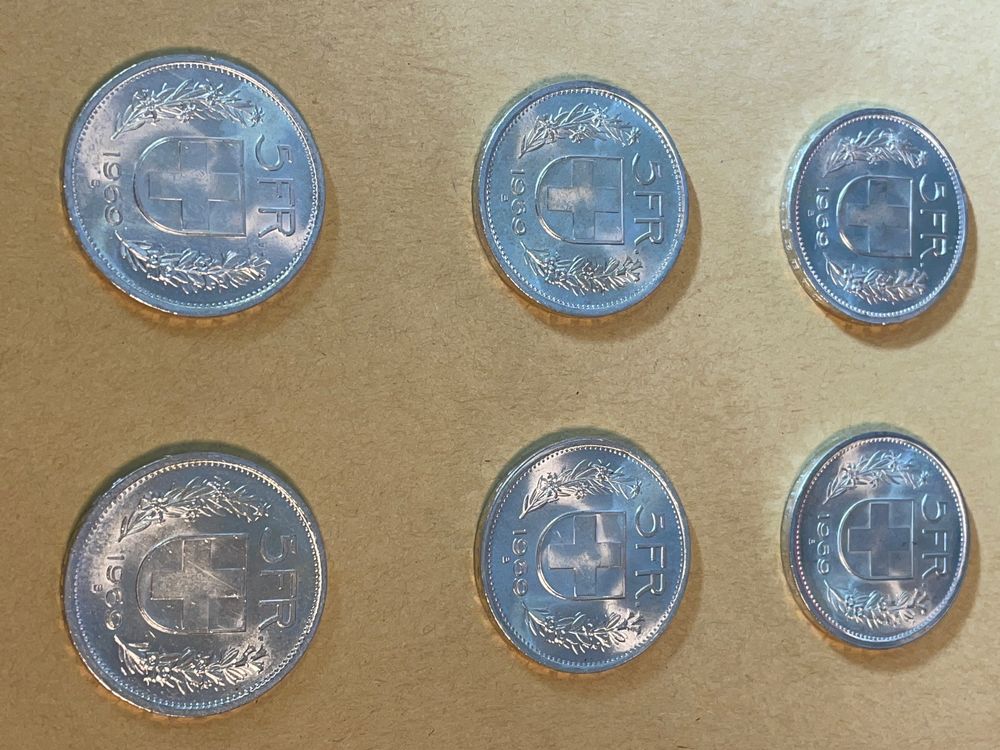 5 Schweizer Franken 1969 B Münze Silber 6 Stk. (Gebraucht) in Wangen ZH für CHF 56 – mit ...