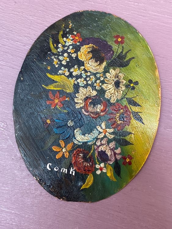 Kleines Bild mit Blumen auf Kupferplättli, gemalt, Com K (Gebraucht) in ...