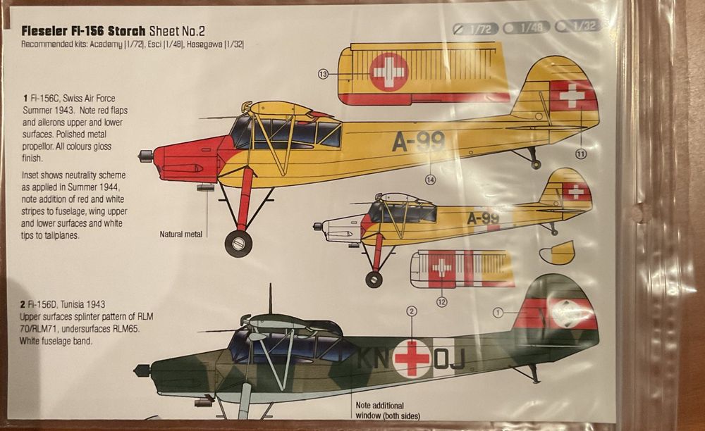 1/72 Decal für Fieseler Storch Fi-156 Swiss AF A-99 (Neu und ...