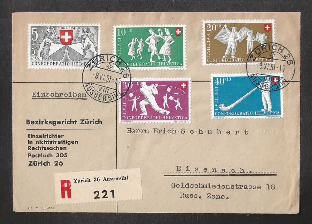 1951 Satzbrief Pro Patria Einschreiben - Eisenach. ZÜRICH | Kaufen auf Ricardo