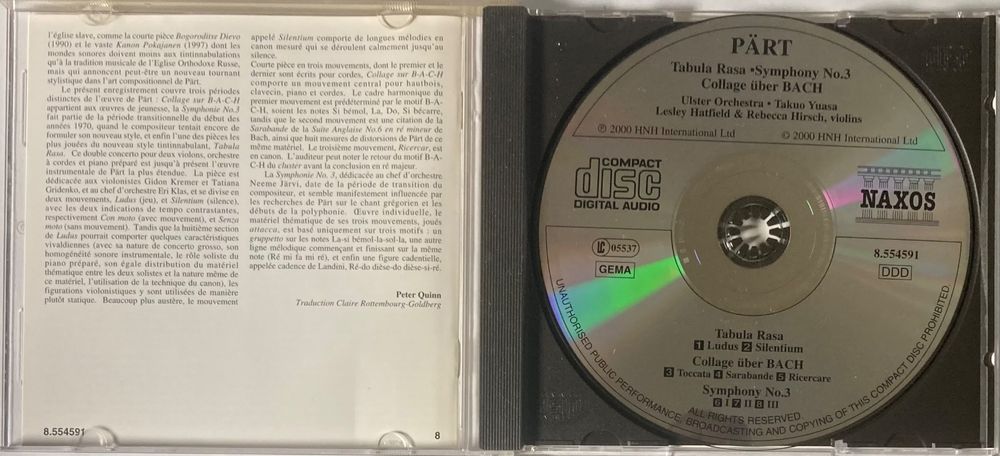 PÄRT....... - ORCHESTRAL WORKS: TABULA RASA (D'occasion) à Poliez ...
