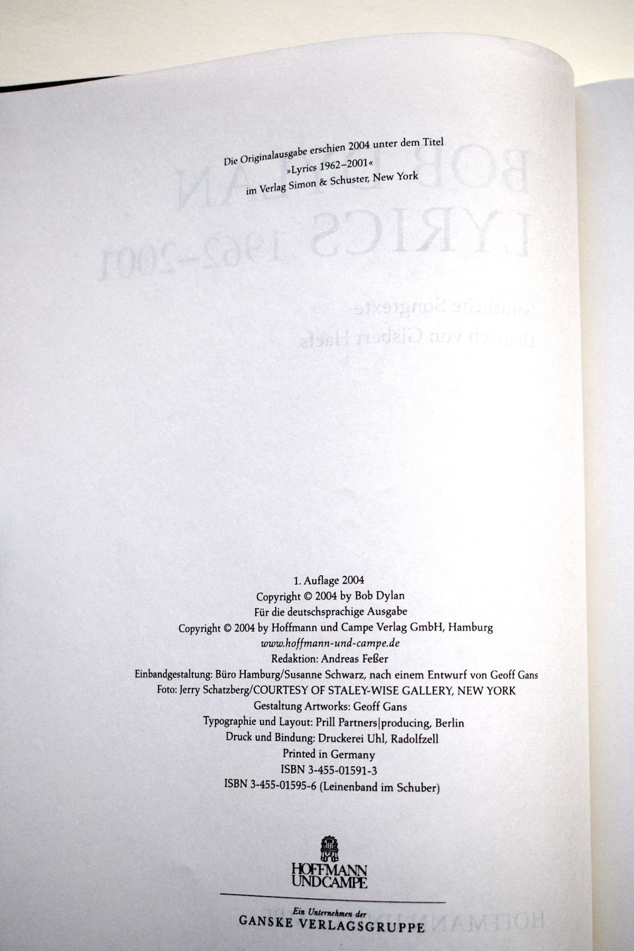 TOP Bob Dylan Songtexte 1962 - 2001 Lyrics Gisbert Haefs (Gebraucht) in ...