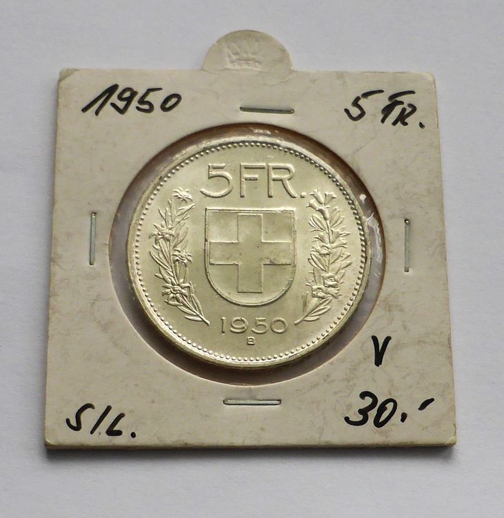 5 Franken 1950, Silber - besserer Jahrgang, TOP Erhaltung !! | Kaufen auf Ricardo