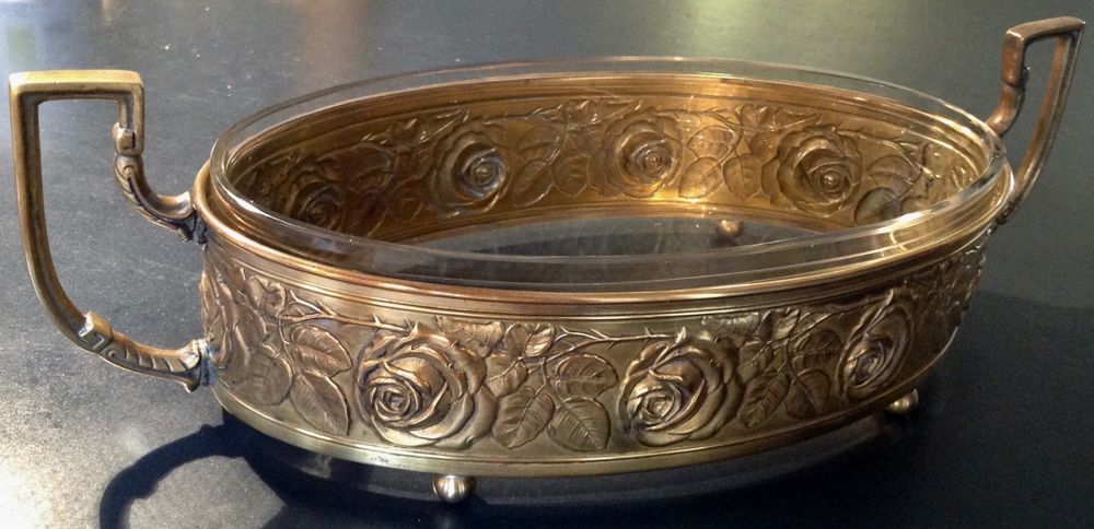 E., Messing Jardiniere antik Jugendstil Rosendecor Glas Deko (Gebraucht) in Klosters für CHF 20 ...