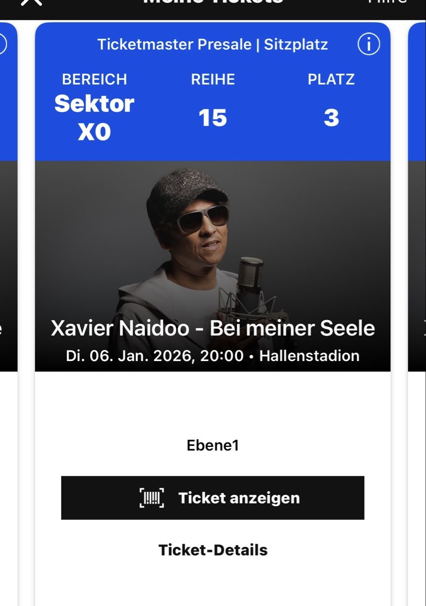 Xavier Naidoo Ticket, 06. Jan 2026, Hallenstadion Zürich (Neu (gemäss ...