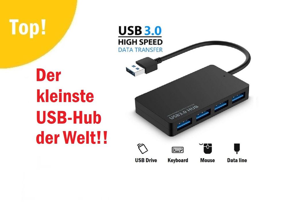 Hub USB-3.0 / USB-C / Multiport, 4-Port, Switch, ULTRA SMALL (Neu und ...