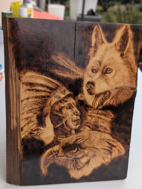 Holzbild Indianer Wolf Adler Handarbeit Unikat Deko Brand... (Gebraucht) in Cugnasco für CHF 20 ...