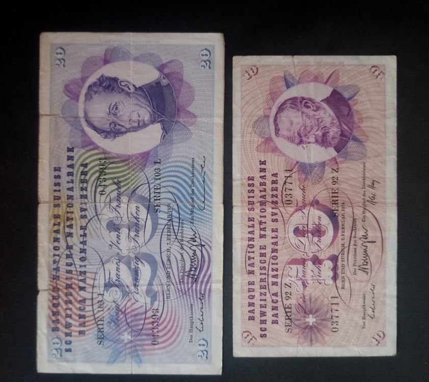 Banknoten 20 und 10 chf (Gebraucht) in Ascona für CHF 5 – mit Lieferung auf Ricardo kaufen
