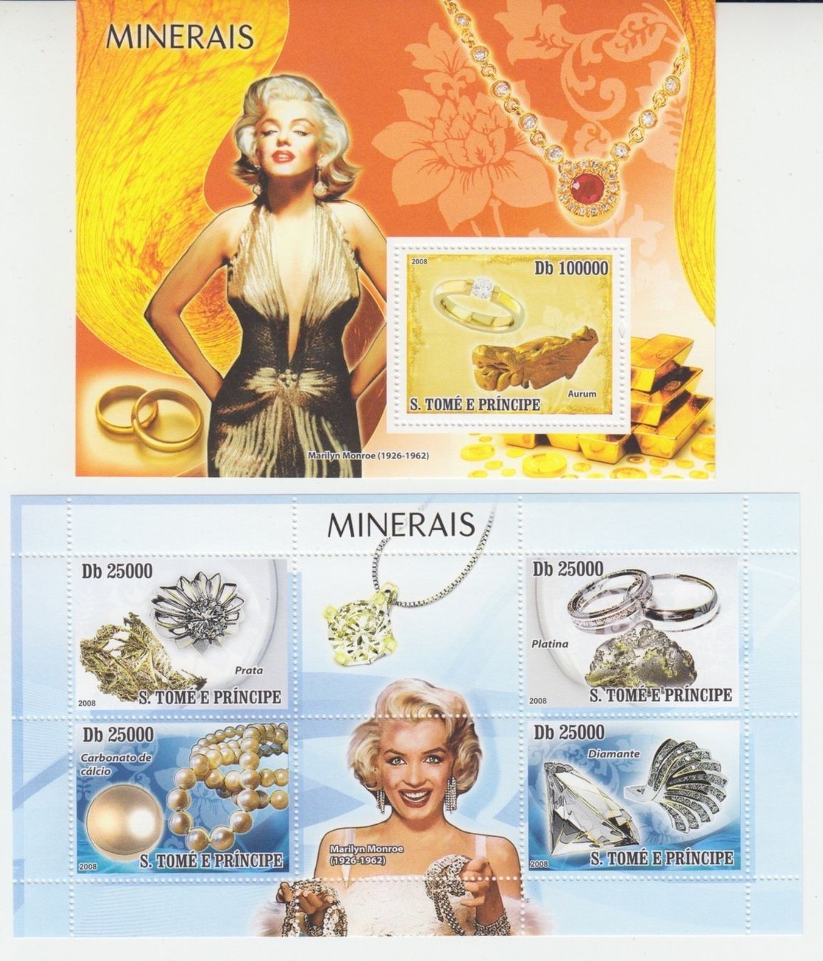 S.Tomé & Príncipe MINERALIEN, MARILYN MONROE, 7 x KB ** (Neuf (Voir ...