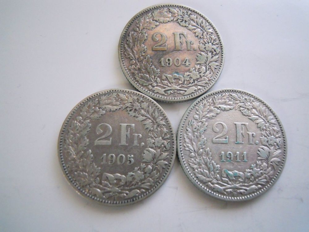 3 x 2 Fr. uralt 1904/1905/1911 rare Jährgänge (Gebraucht) in Kriegstetten für CHF 20 – mit ...