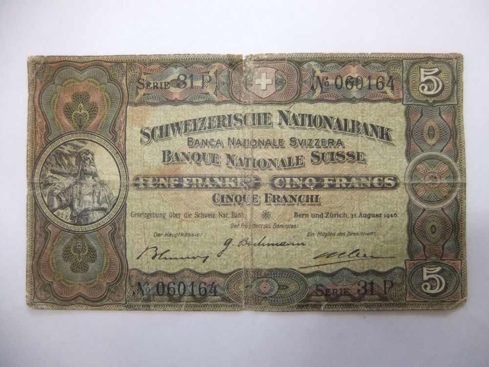 5 er Note Banknote Schweiz Serie 31P von 1946 (Gebraucht) in St. Niklaus VS für CHF 5 – mit ...