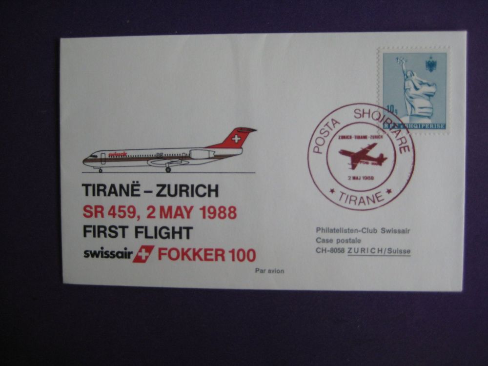 Erstflugbrief TIRANA -Zürich 2. Mai 1988 (Neu (gemäss Beschreibung)) in Wangs für CHF 2 – mit ...