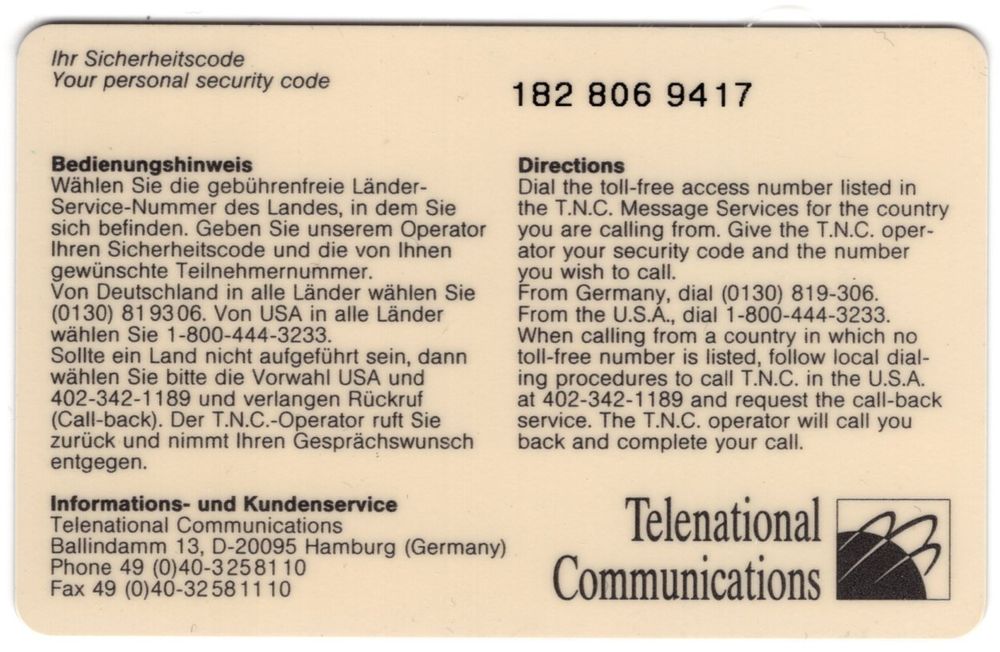 Lufthansa - T.N.C. Card vom Frankfurt Airport (Gebraucht) in Eglisau ...