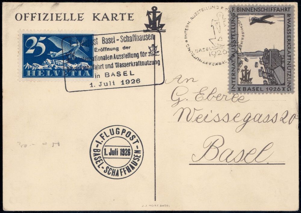 Sonderflug 1926 Basel-Schaffhausen mit Vignetten | Kaufen auf Ricardo