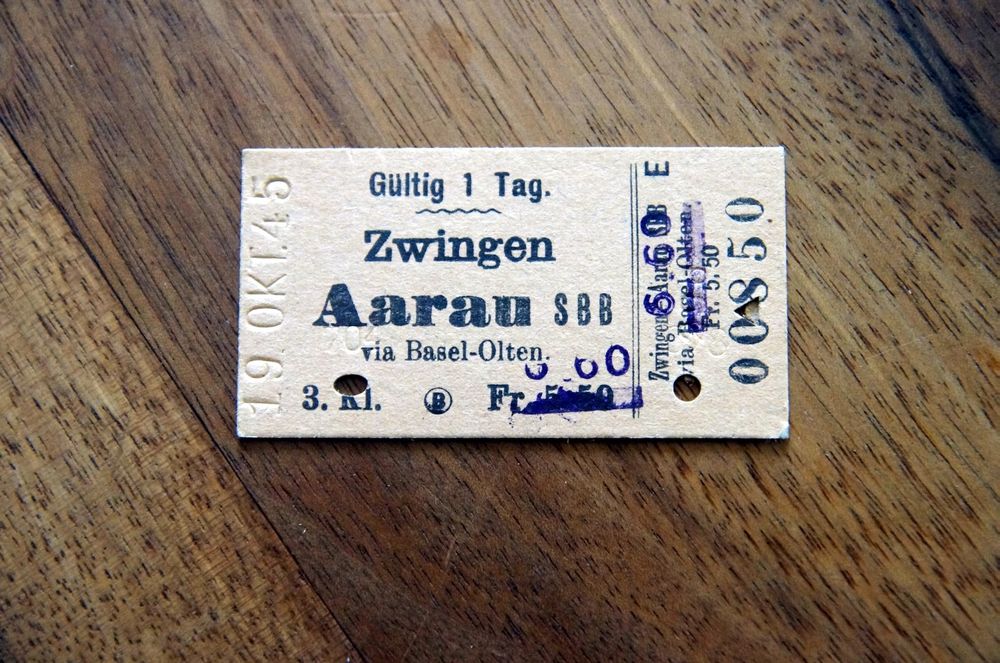 3.Kl. Billet Zwingen - Aarau SBB - 1945 | Kaufen auf Ricardo