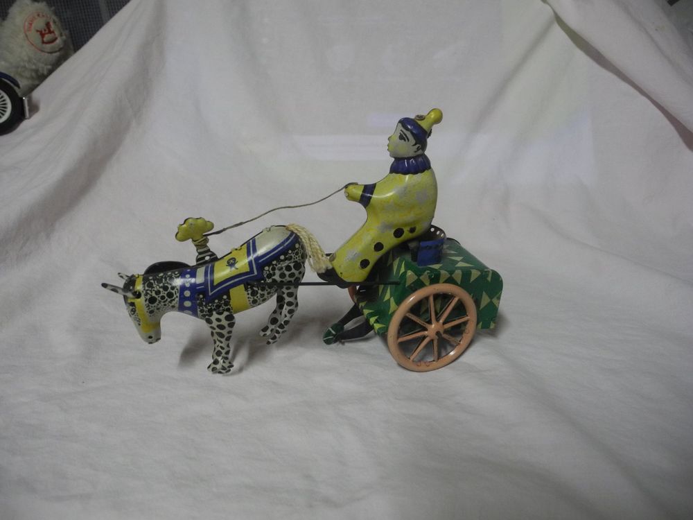BLECH TOLE CLOWN MIT PFERD/ESEL 19 CM LANG MINIM BESPIELT (Gebraucht ...
