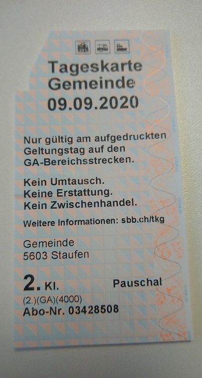SBB GA Tageskarte Gemeinde 09.09.2020 | Kaufen auf Ricardo
