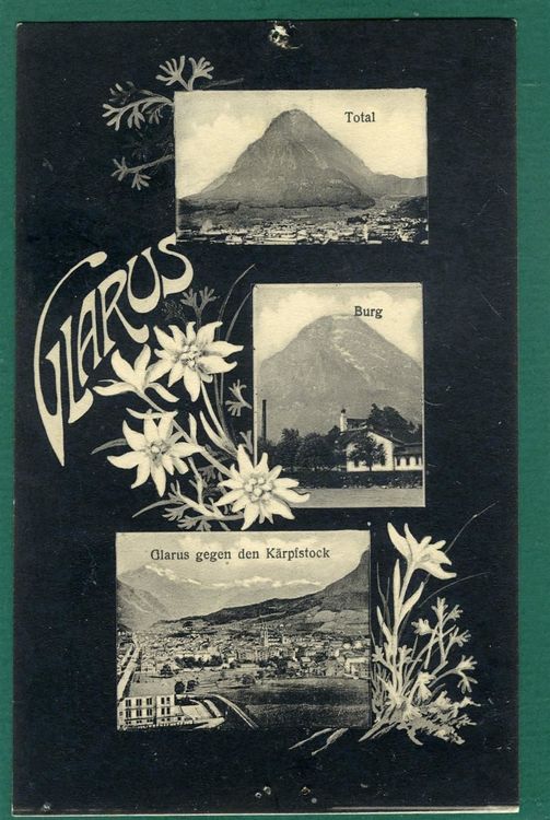 Glarus, 3 Ansichten mit Edelweiss, 1908 (Gebraucht) in Sargans für CHF 1 – mit Lieferung auf ...