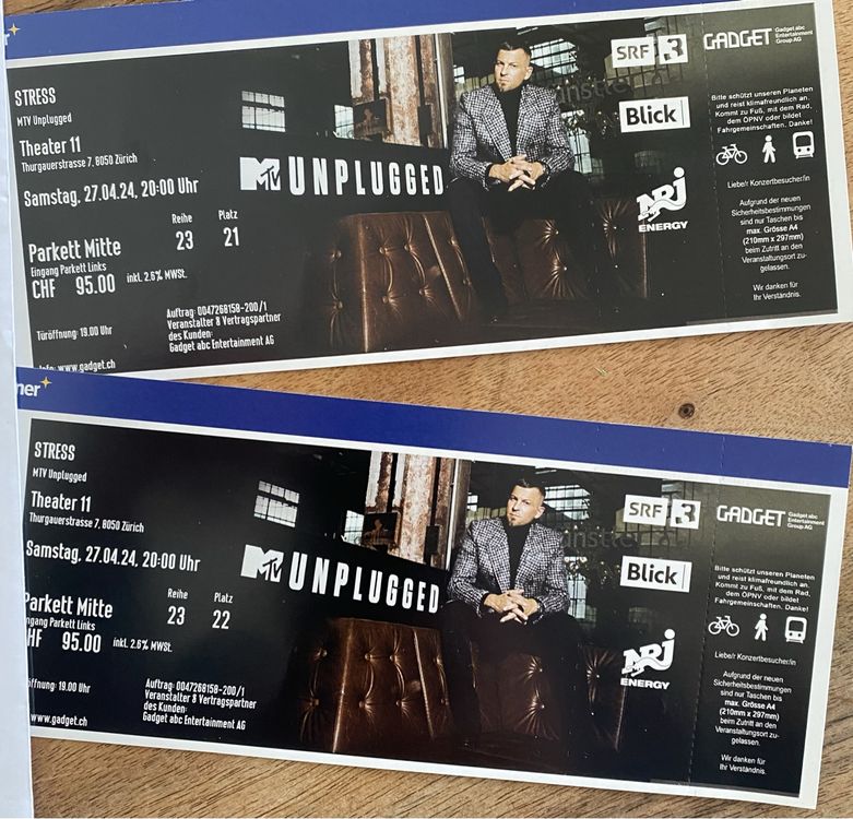 STRESS - MTV Unplugged Zürich, 2 Tickets | Kaufen auf Ricardo