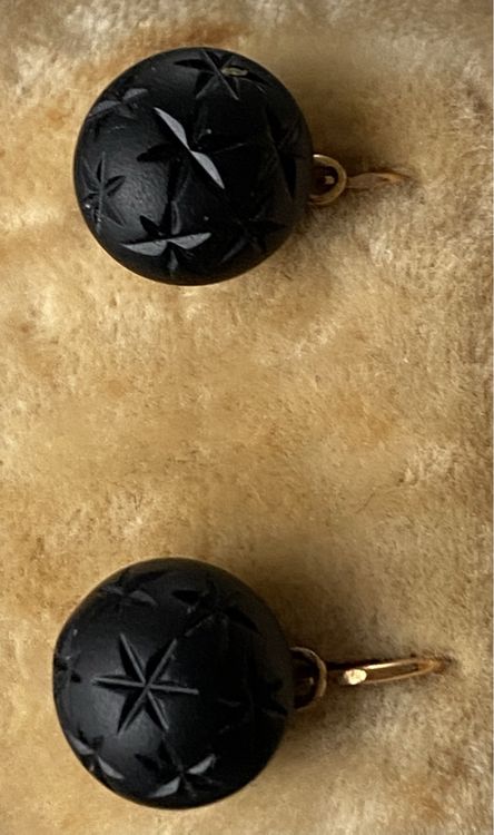 Antike Französische Ohrhänger, 585 Gold, Jet Gagat Steine (Gebraucht ...