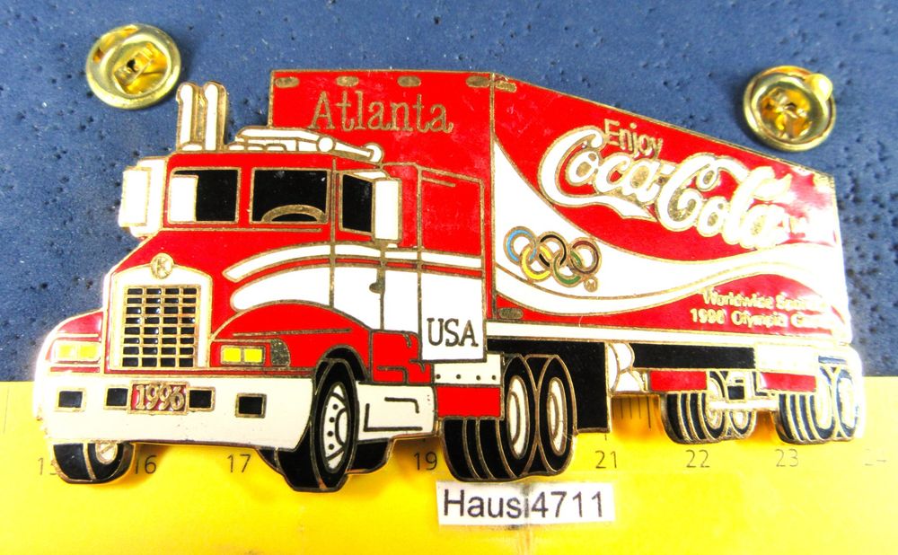 COCA-COLA US-TRUCK OLYMPIA ATLANTA 2NÄGEL WENAMEL PIN 90mm (Gebraucht ...