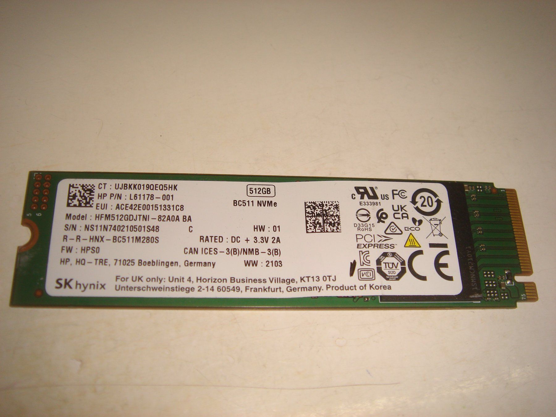 1 stück 512gb m.2 nvme ssd. skhynix. Details siehe Bildern. (Gebraucht ...